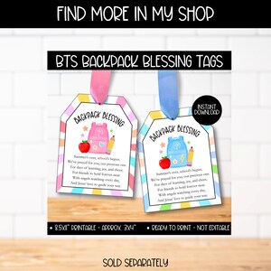Back to School Backpack Blessing Tag Cards, Sunday School Christian ...