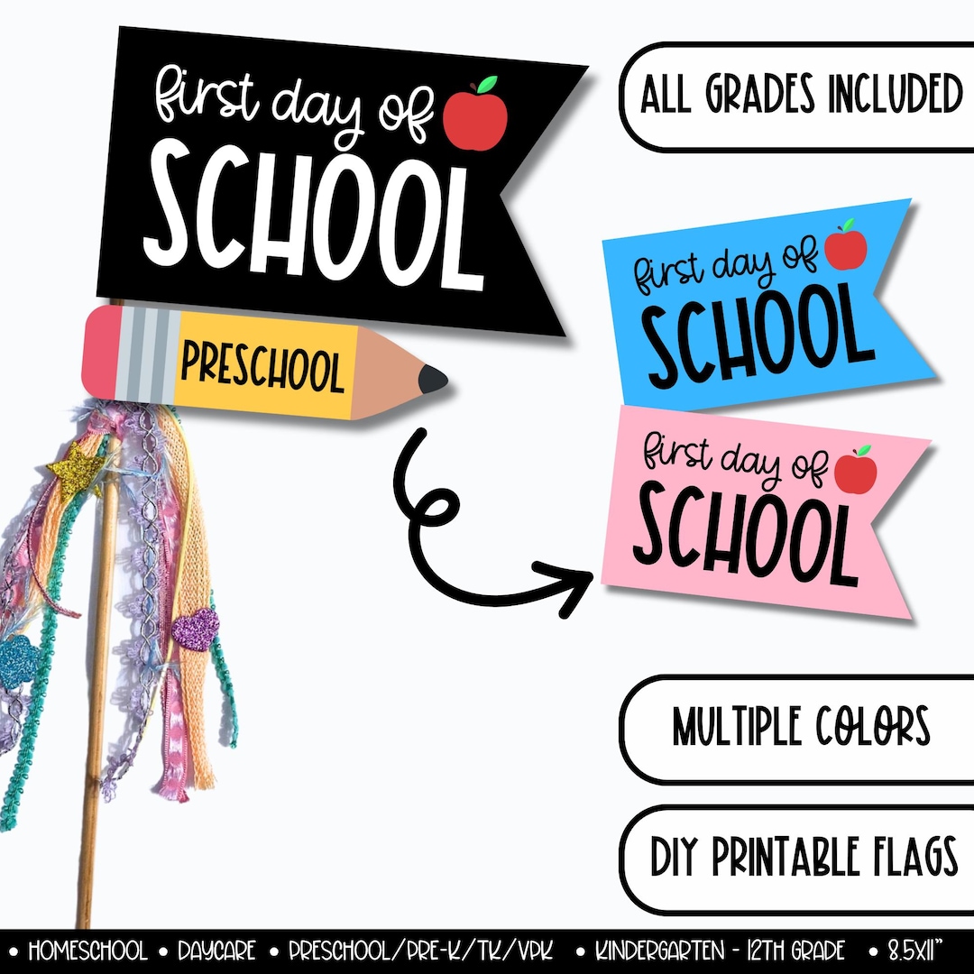 First Day of School Pencil Flag, 1st Day of School Pennant Flags, Back ...