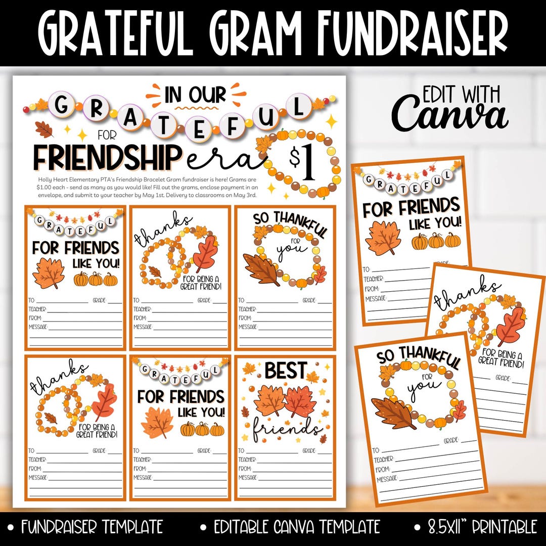Gratitude Gram Bracelet Fundraiser Flyers Template, Grateful Era Grams ...