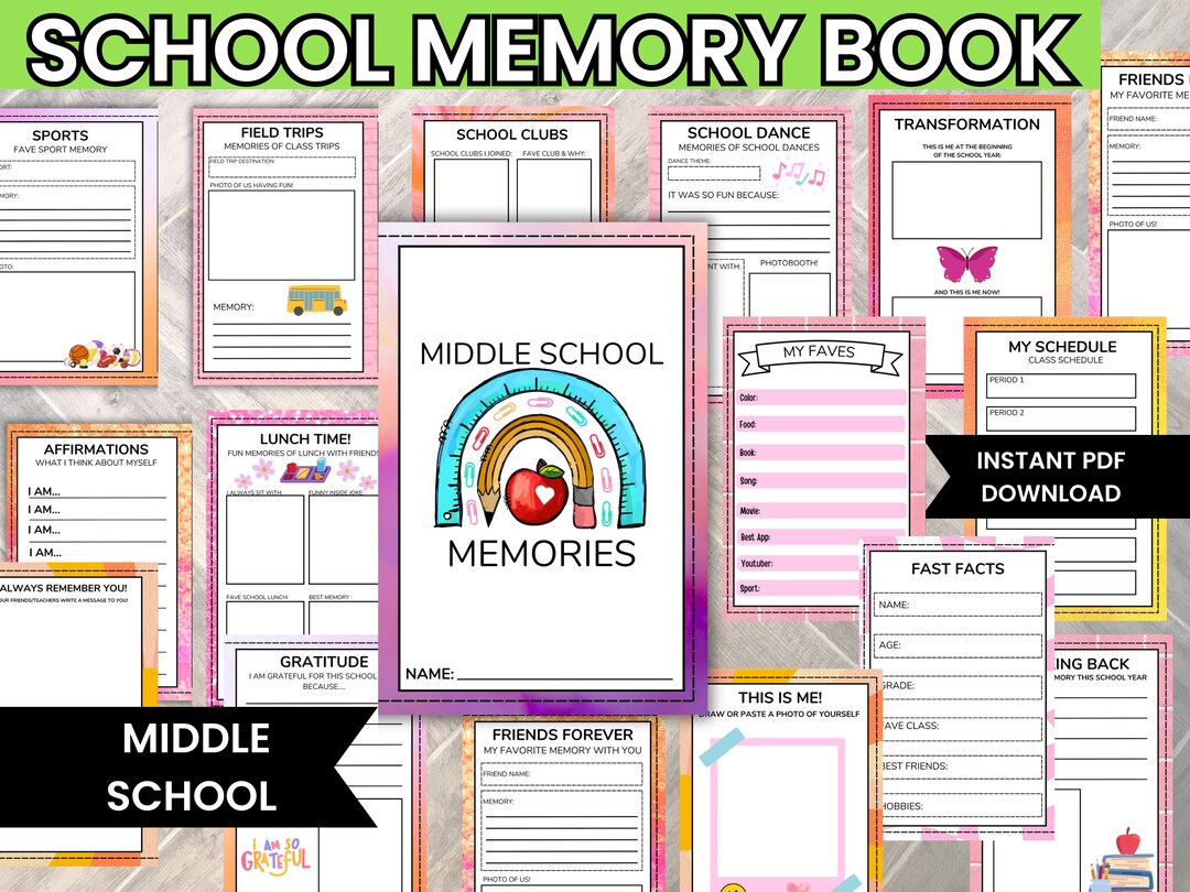 Middle School Memory Journal | INSTANT DOWNLOAD Printable 8th Grade ...