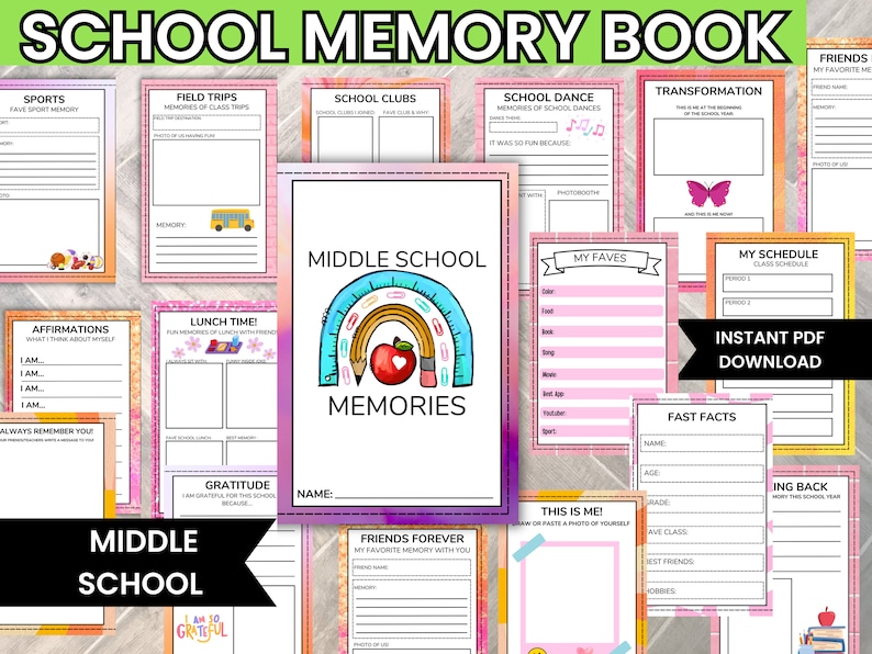 Middle School Memory Journal | INSTANT DOWNLOAD Printable 8th Grade ...