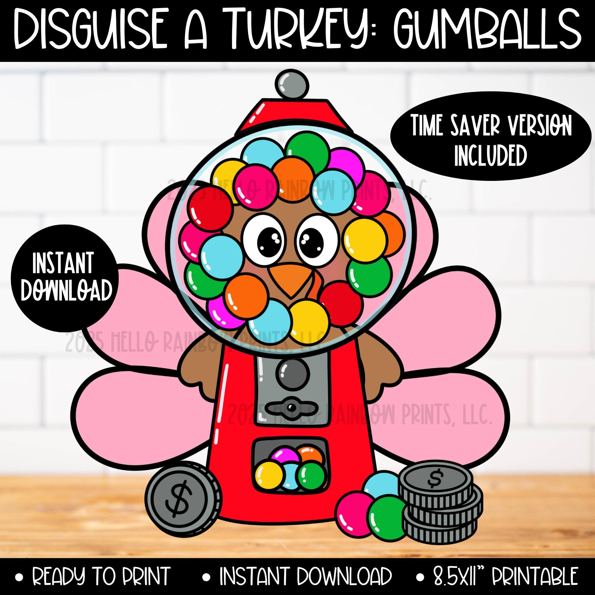 Gumball Machine Turkey Disguise Printable, Thanksgiving Gum Turkey in ...