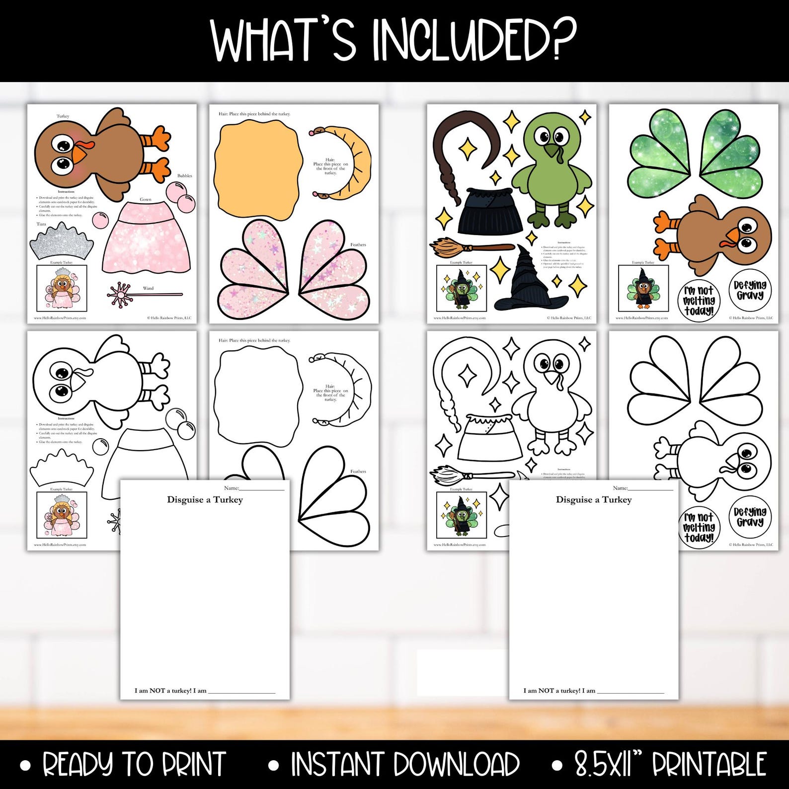Thanksgiving Disguise the Turkey Wicked Printable Craft Kit Bundle ...