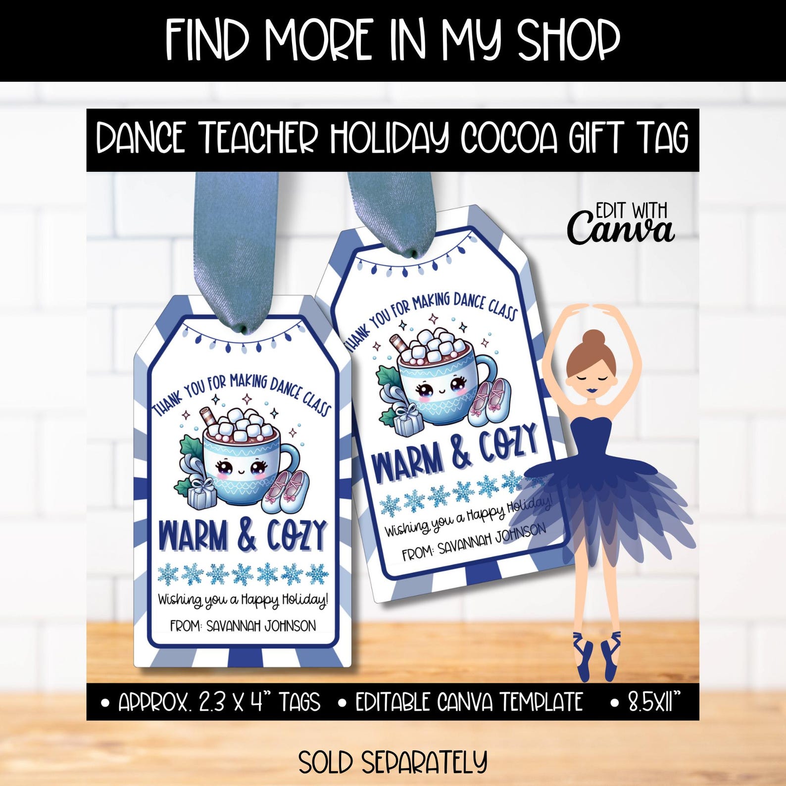 Easy Teacher Christmas Gift Card Holder, Editable Holiday Dance Ballet ...