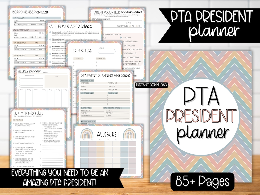 PTA President Planner Binder Printable Calendar Sign-in Budget ...
