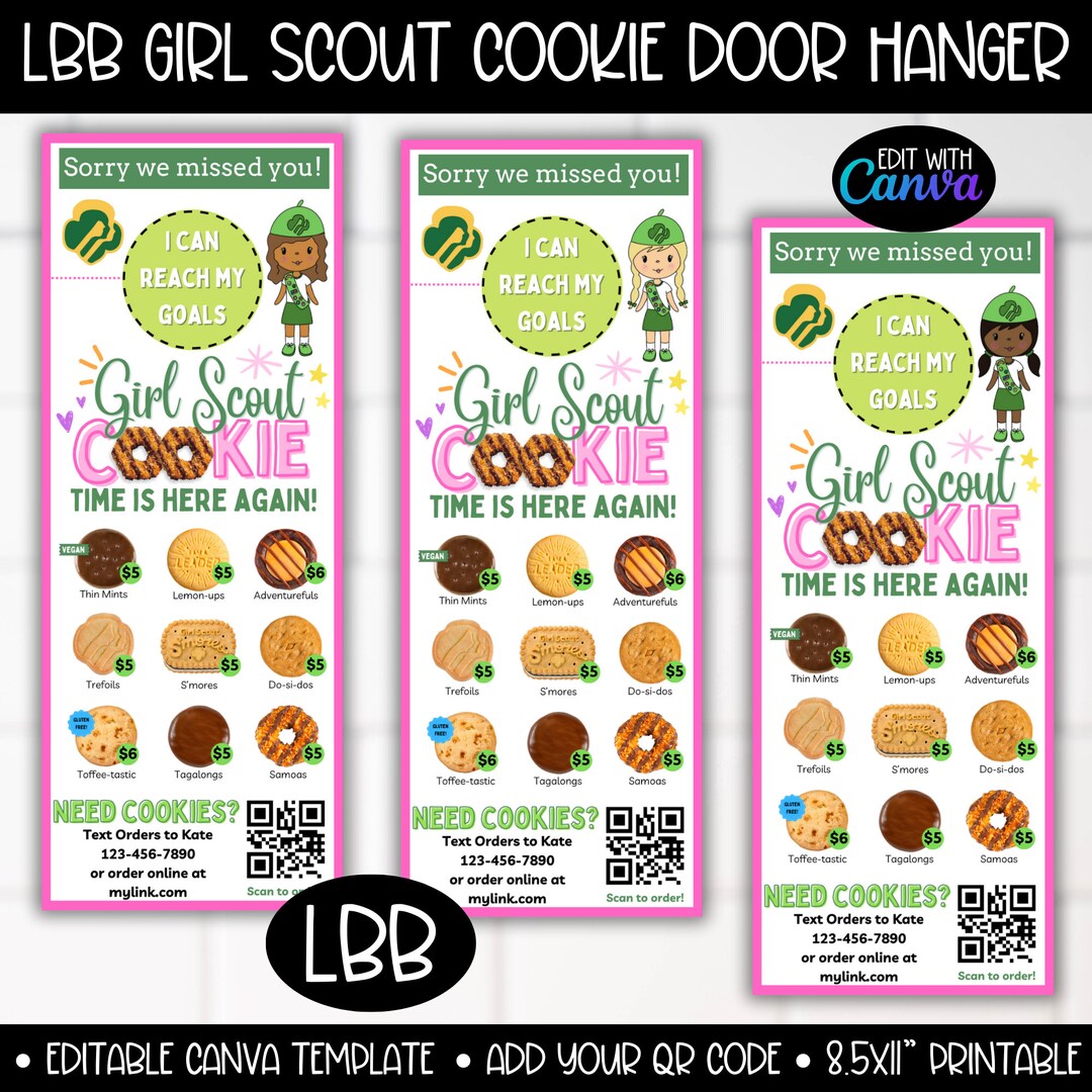 2024 LBB Girl Scout Cookie Door Hanger Tag QR Code Flyer Sign Template ...