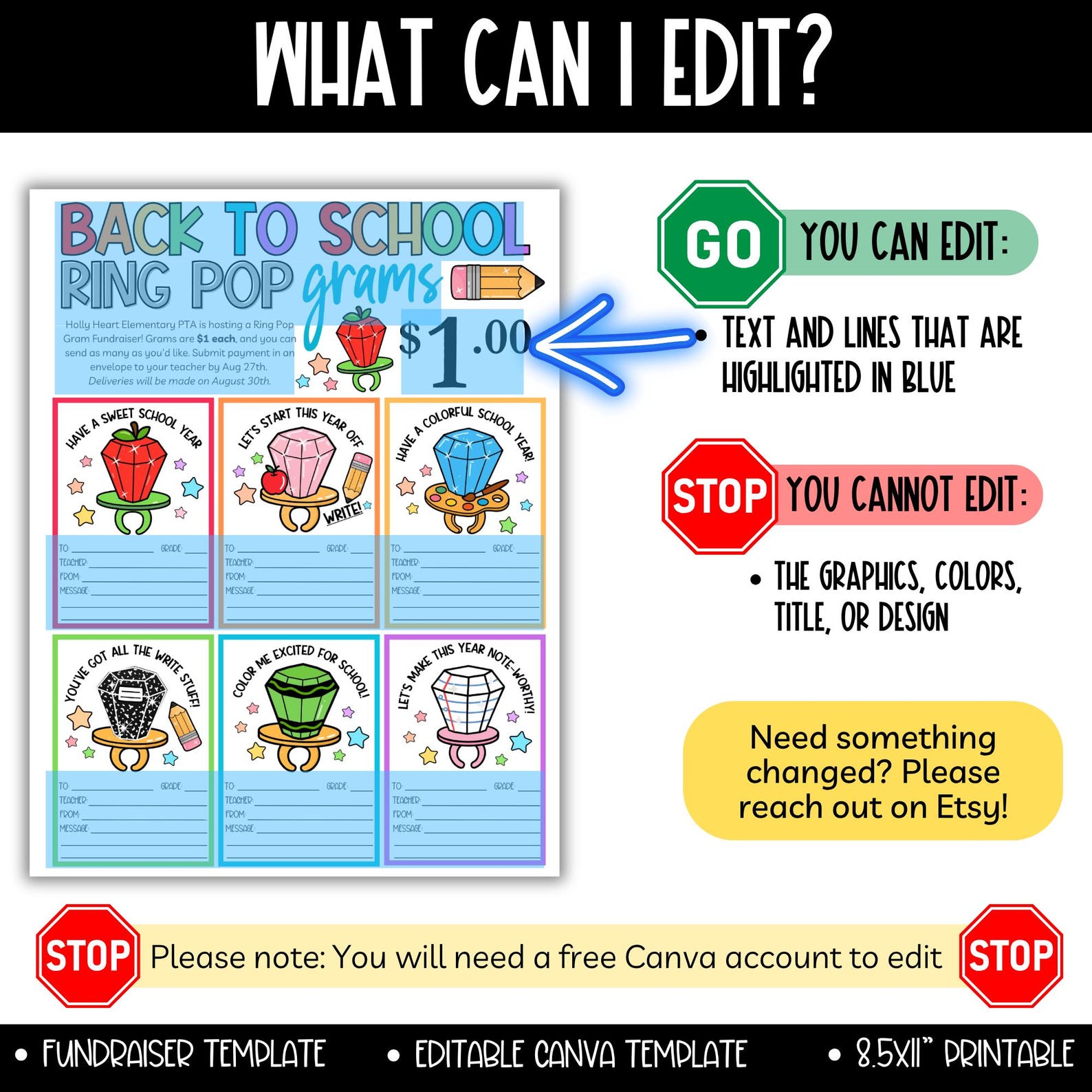 Back to School Fundraiser Flyer Canva Template, Ring Pop Lollipop ...