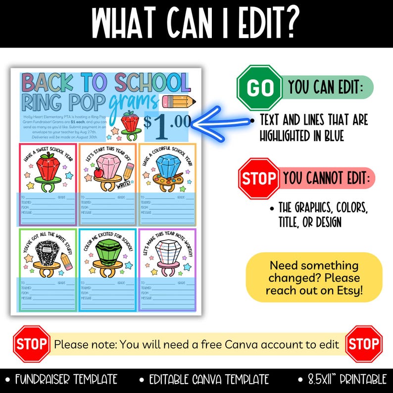 Back to School Fundraiser Flyer Canva Template, Ring Pop Lollipop ...