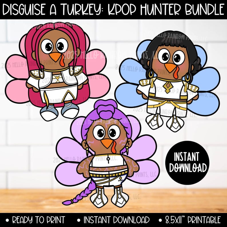 Disguise the Turkey Kpop Hunter Printable Craft Bundle, Rumi Zoey Mira ...