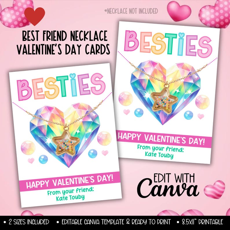 Valentine's Day Friendship Necklace Cards Printable, Non Candy Best ...