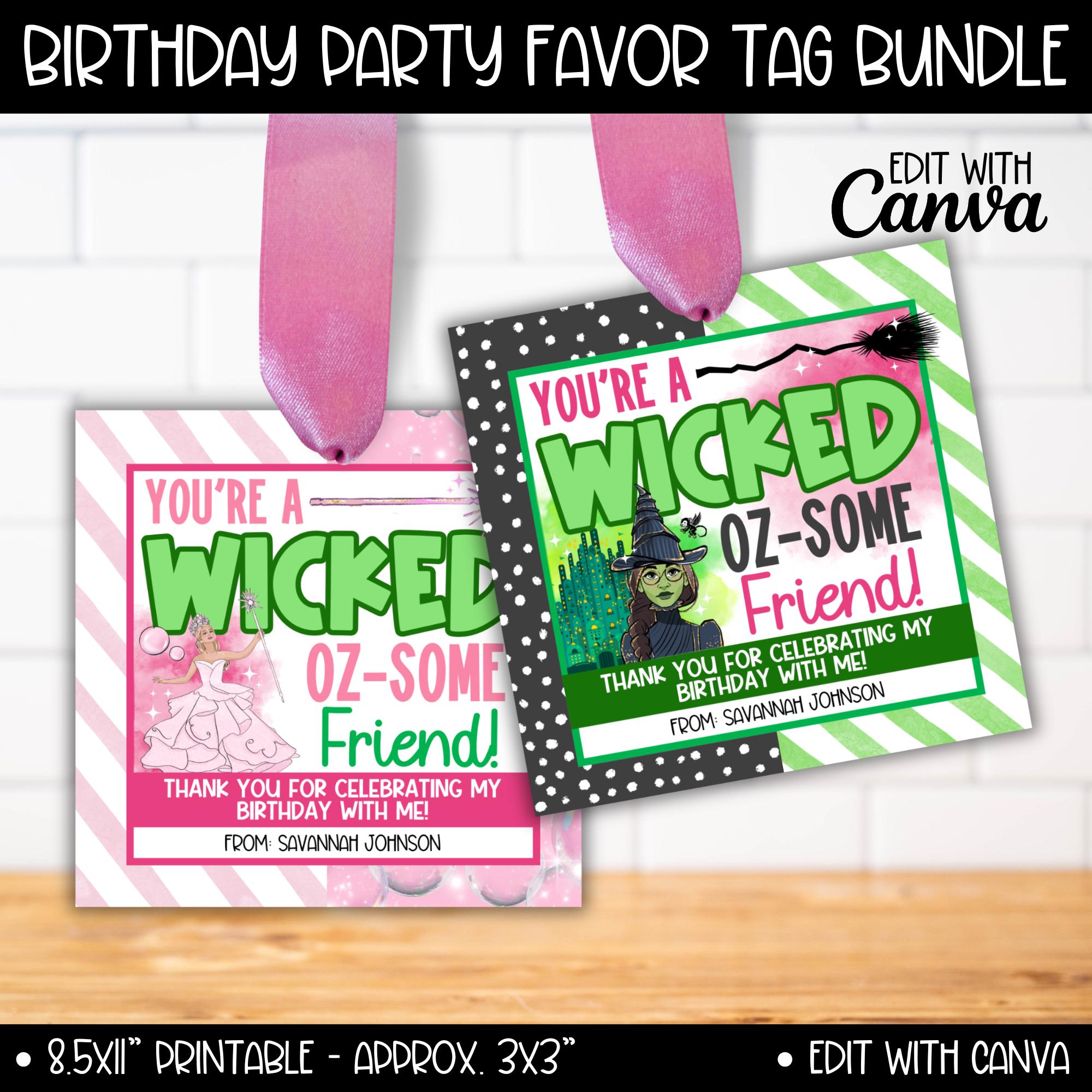 Wicked Birthday Party Favor Gift Tags Template Bundle, Wicked Thank You ...