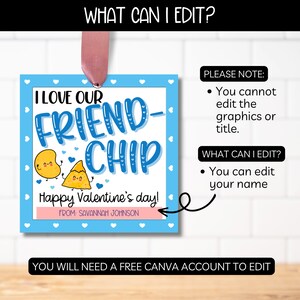 Valentine's Day Friend Chip Treat Bag Tag Card Label, Boys Blue Non ...