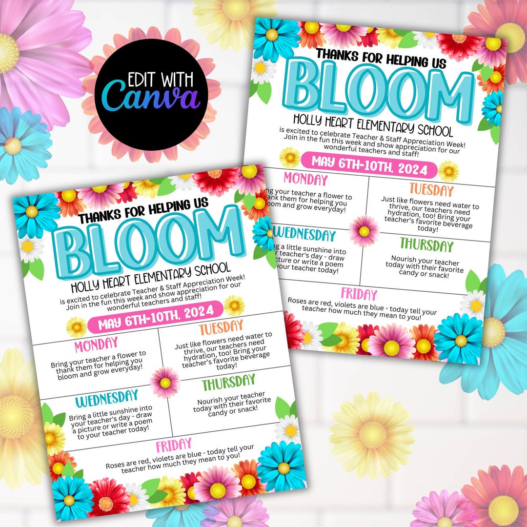 Teacher Appreciation Week Floral Theme Flyer, Teachers Staff ...
