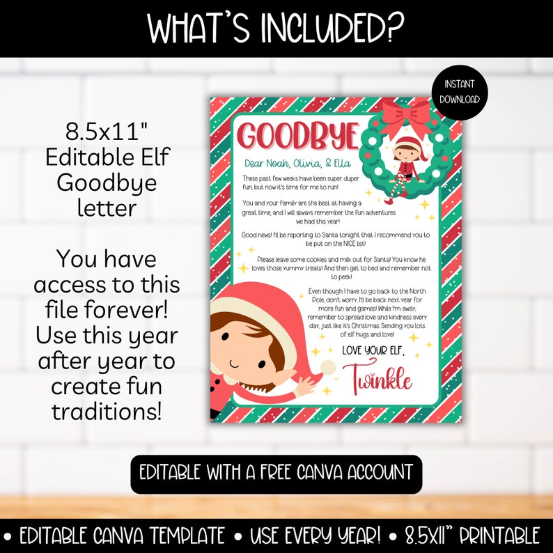 Elf Goodbye Letter, Elf Farewell Letter, Printable Elf Notes Prop, Elf ...