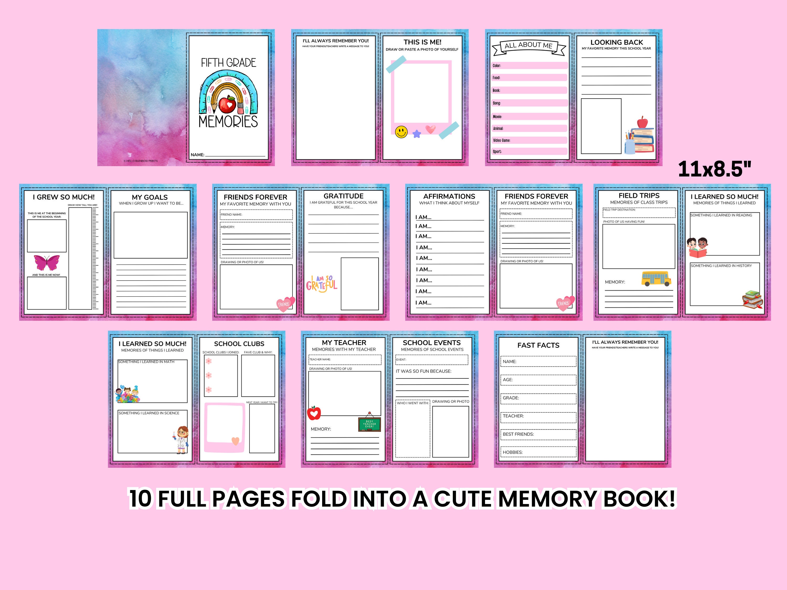 Fifth Grade Memory Journal | 5th Grade Memory Book | Elementary School ...