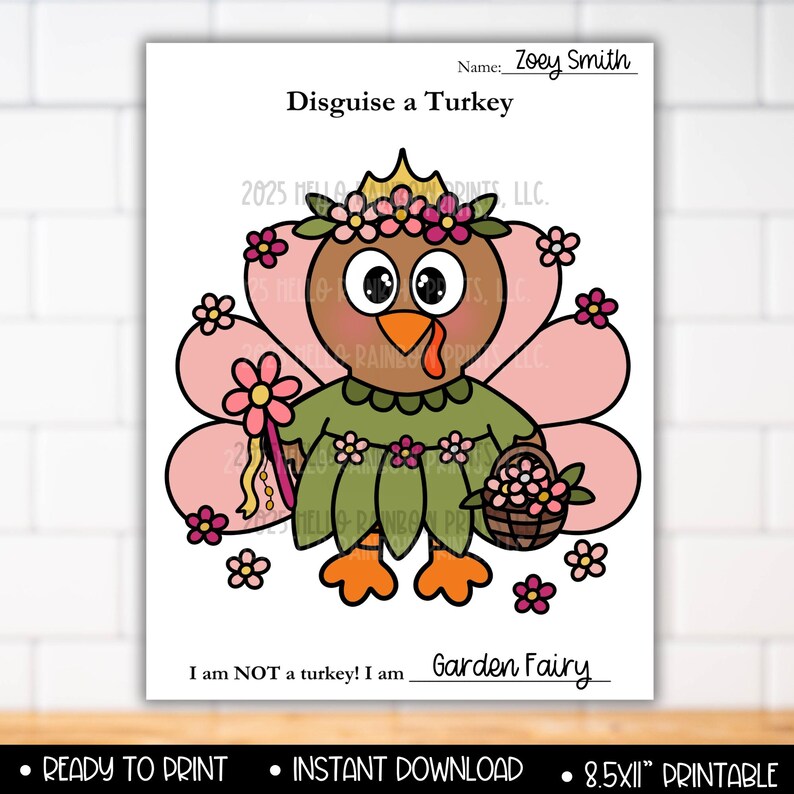Fairy Turkey Disguise Project Printable for Girls, Garden Flower Fay ...