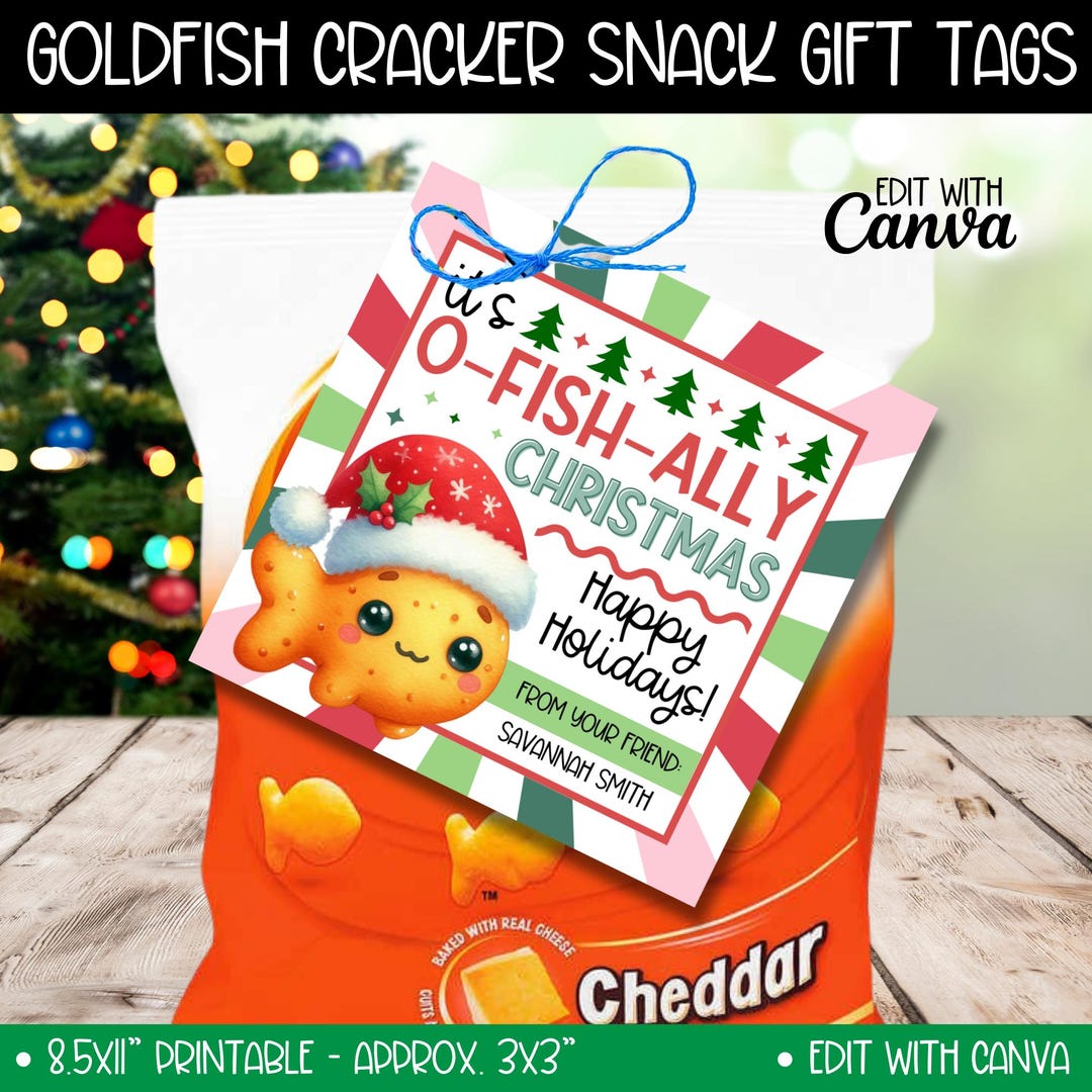 Christmas Goldfish Cracker Treat Gift Tags, Preschool Kids Class Treat ...