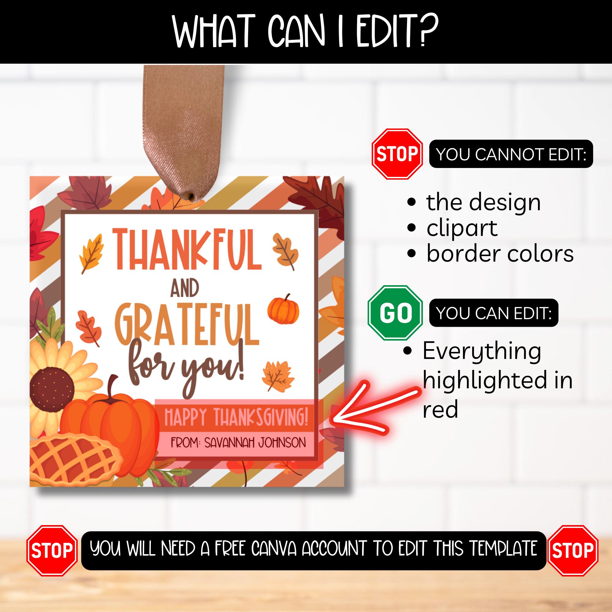 Editable Thanksgiving Treats Gift Tags for Kids Teachers Employees ...