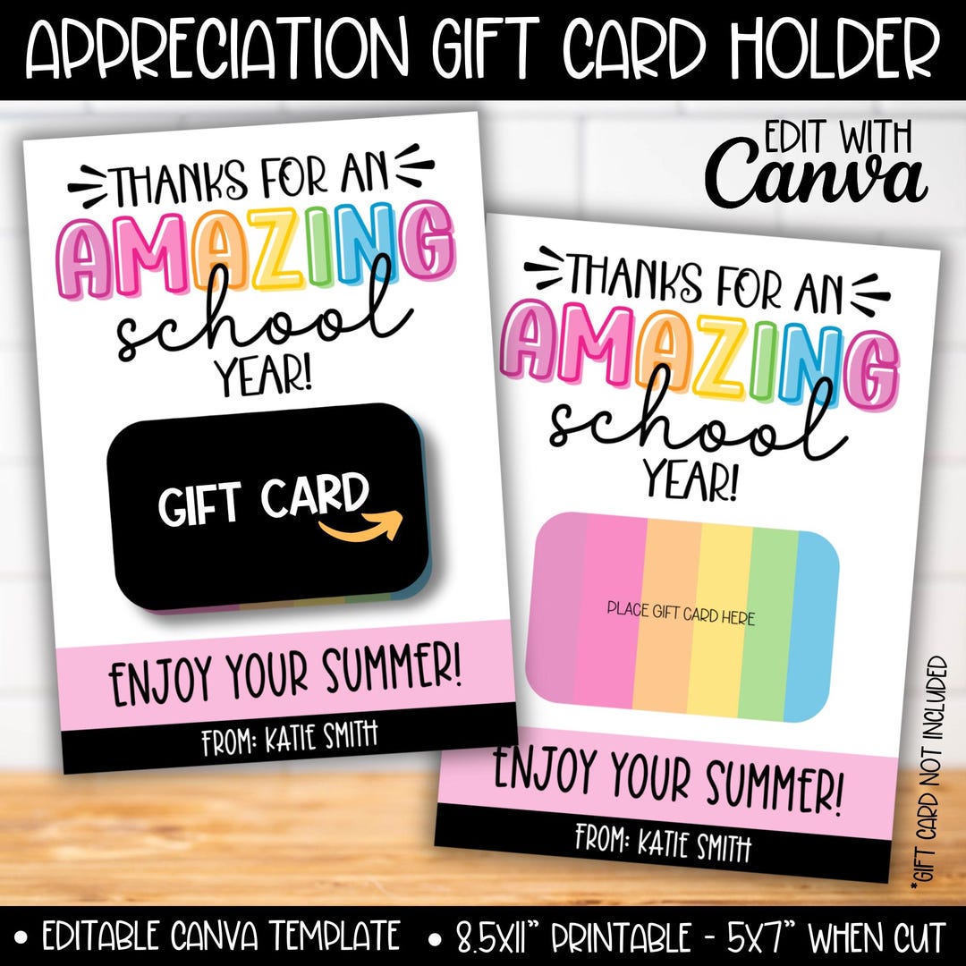 End of Year Teacher Staff Appreciation Amazing School Year Gift Card ...