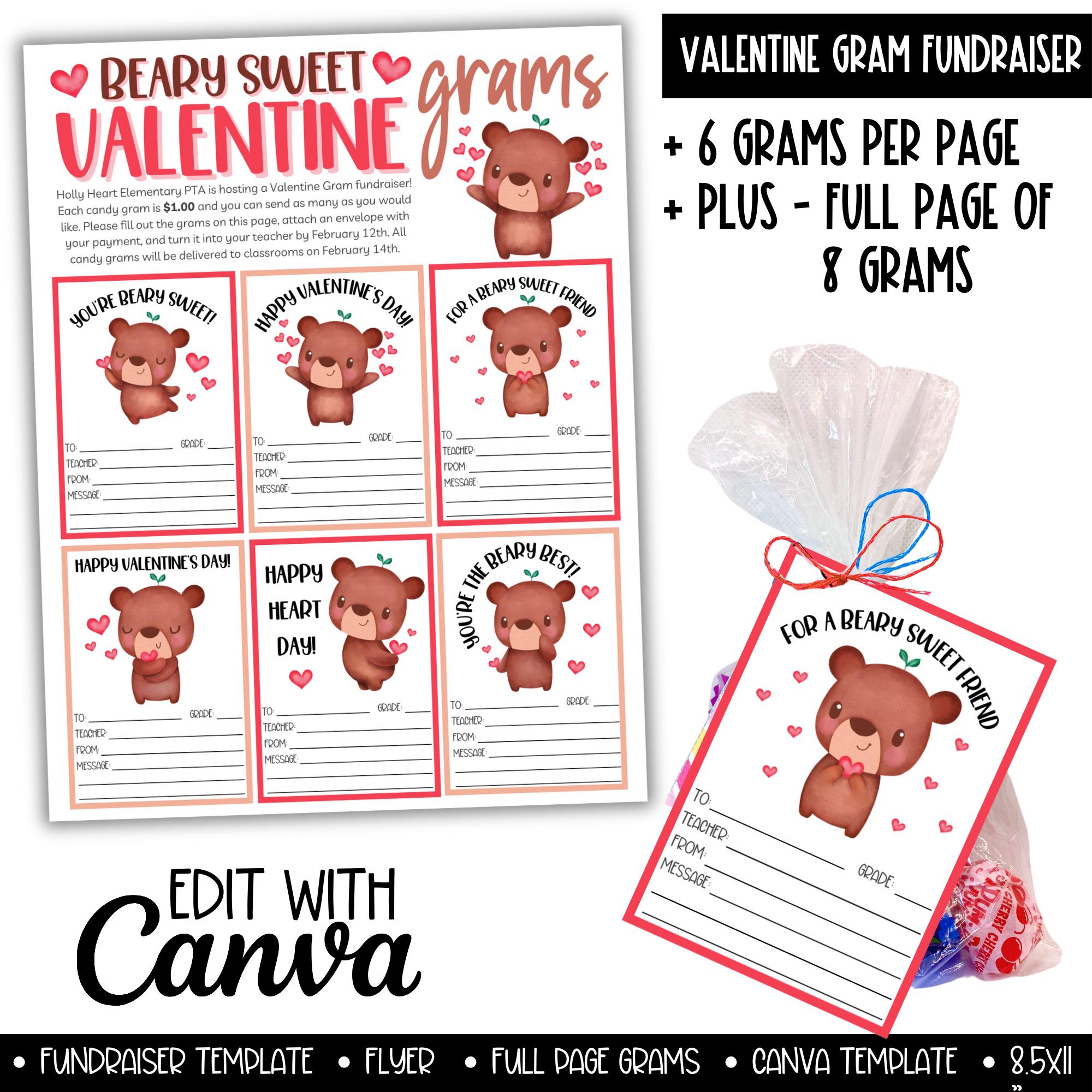 Valentine's Day Bear Candy Gram Lollipop Tag Holder, Printable PTA PTO ...