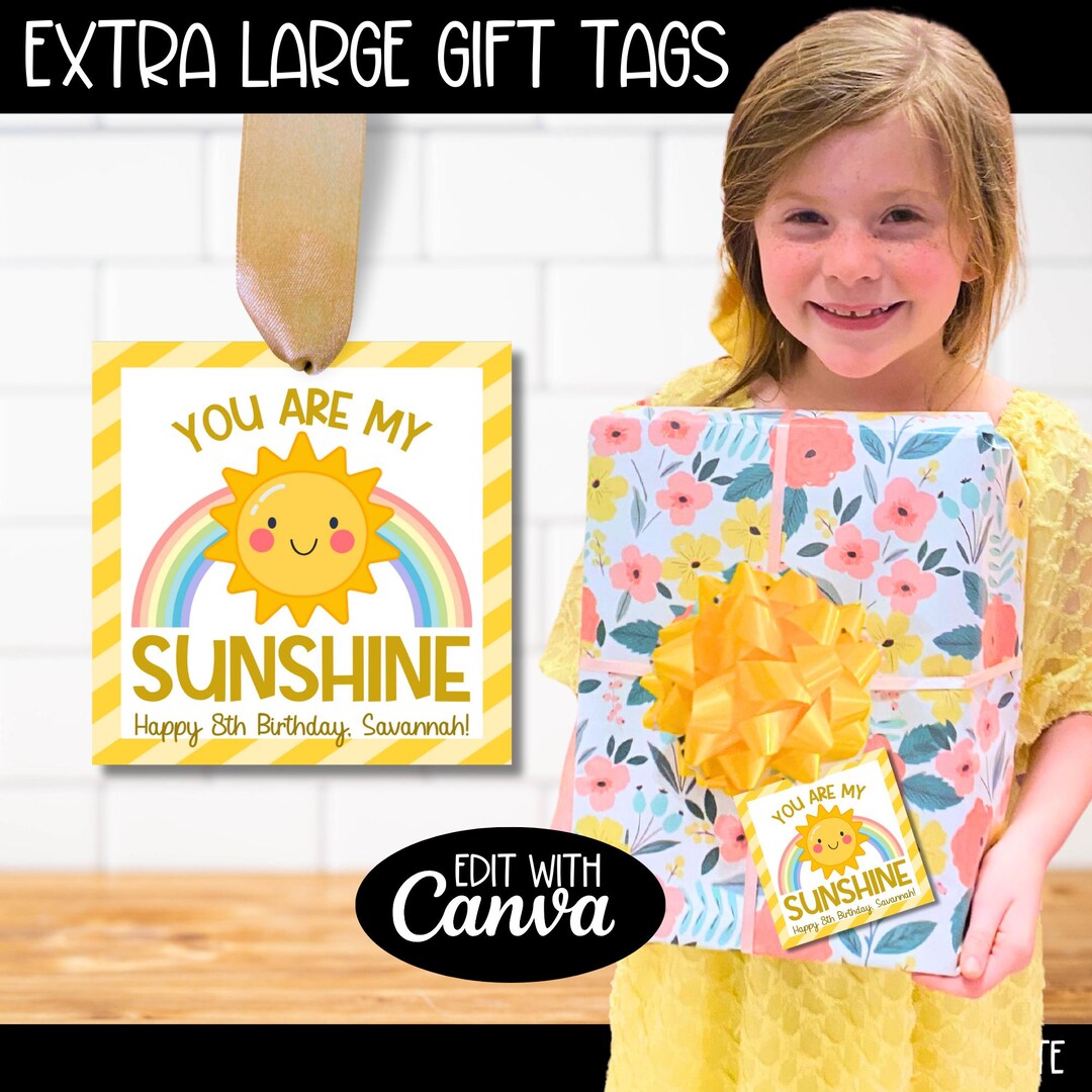 You Are My Sunshine Extra Large Gift Tag Template, Editable Yellow ...