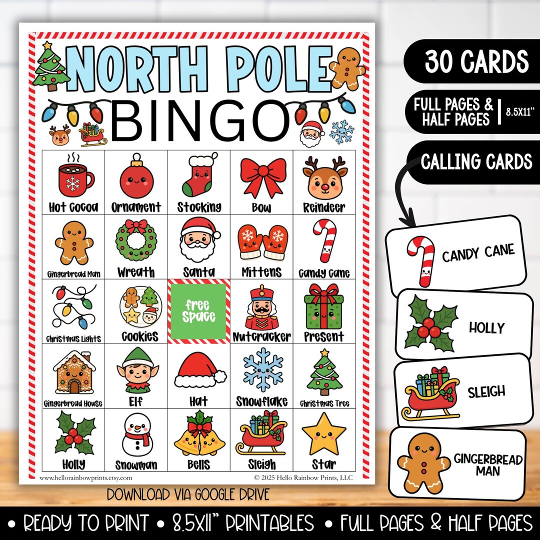 Christmas BINGO Game for Kids, North Pole Elf Classroom Bingo Group ...