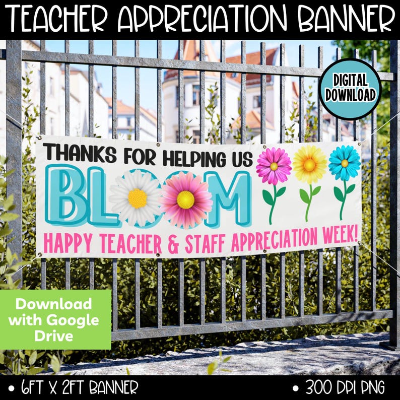 Flower Garden Teacher Staff Appreciation Week 6ft Large Banner Digital ...