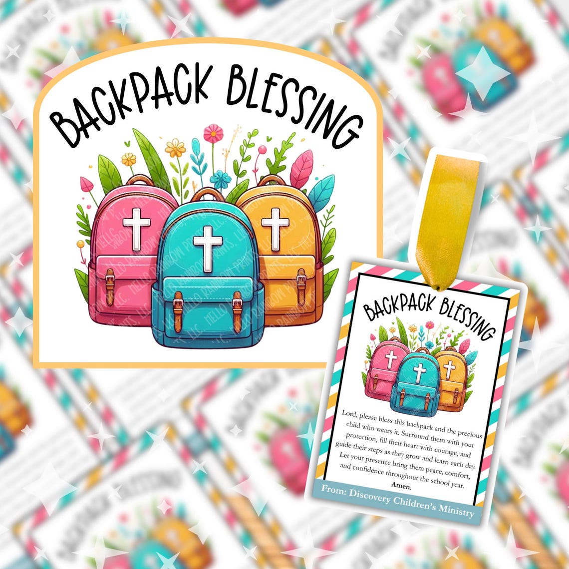 Back to School Backpack Blessing Tag Cards, Sunday School Christian ...