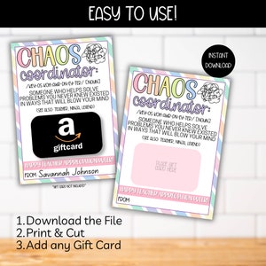 Teacher Appreciation Week Gift Card Holder, Chaos Coordinator Teacher ...