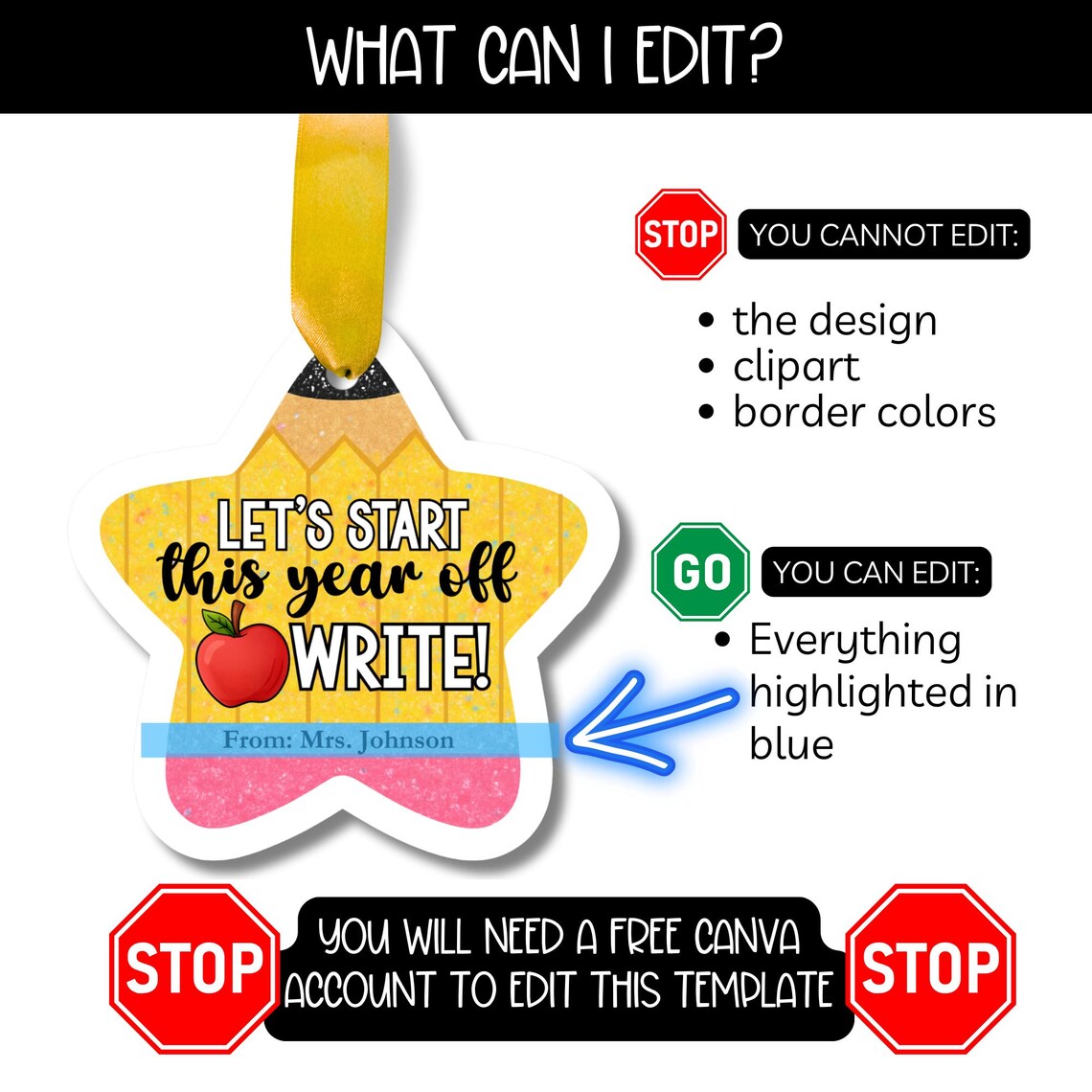 Back to School Pencil Star Treat Tag, Editable Meet the Teacher Class ...