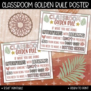 Boho Classroom Golden Rule Poster, Elementary Class Rules Sign ...