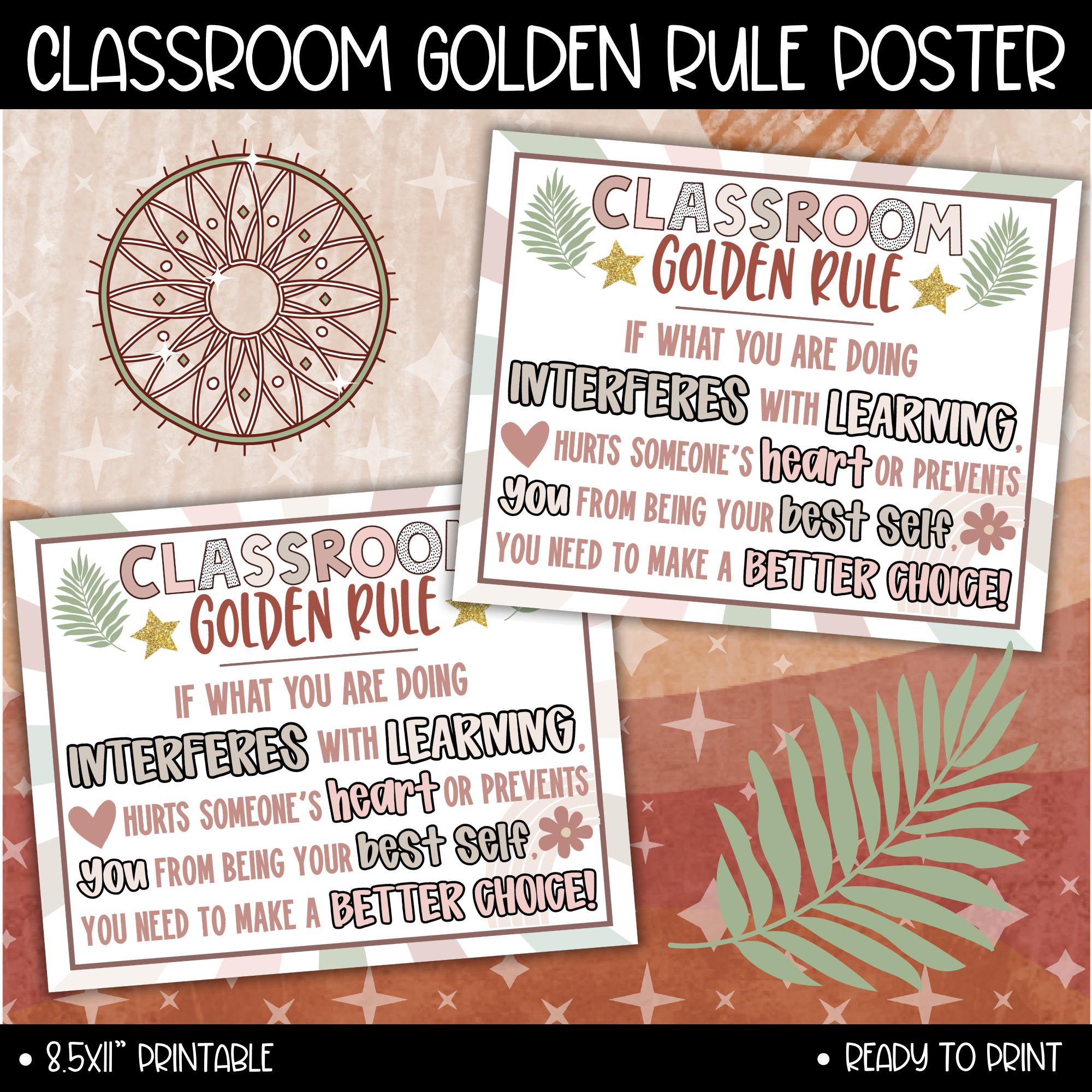Boho Classroom Golden Rule Poster, Elementary Class Rules Sign ...
