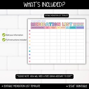 Medication Supplement List Tracker Log Chart Printable Template ...