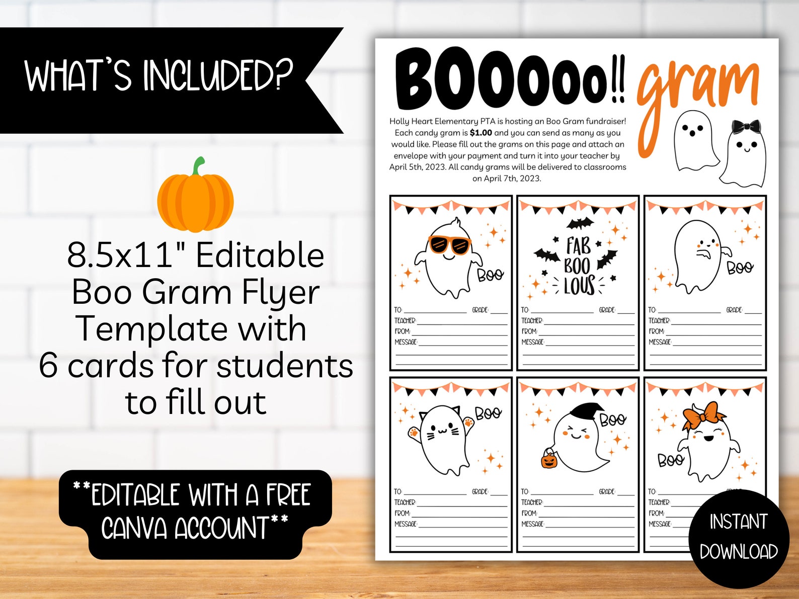 PTA PTO Boo Gram Fundraiser Flyer Template, School Fundraiser Ideas, Boo Bag Halloween Pta Pto ...