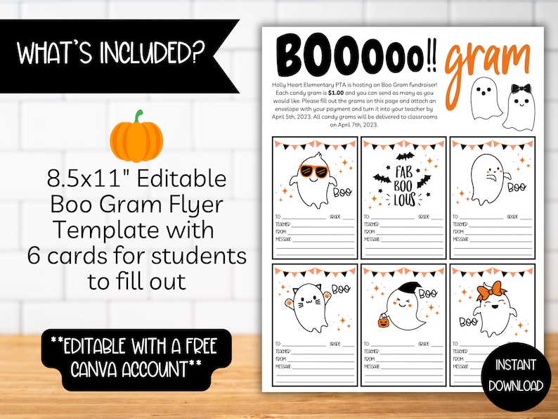 PTA PTO Boo Gram Fundraiser Flyer Template, School Fundraiser Ideas ...