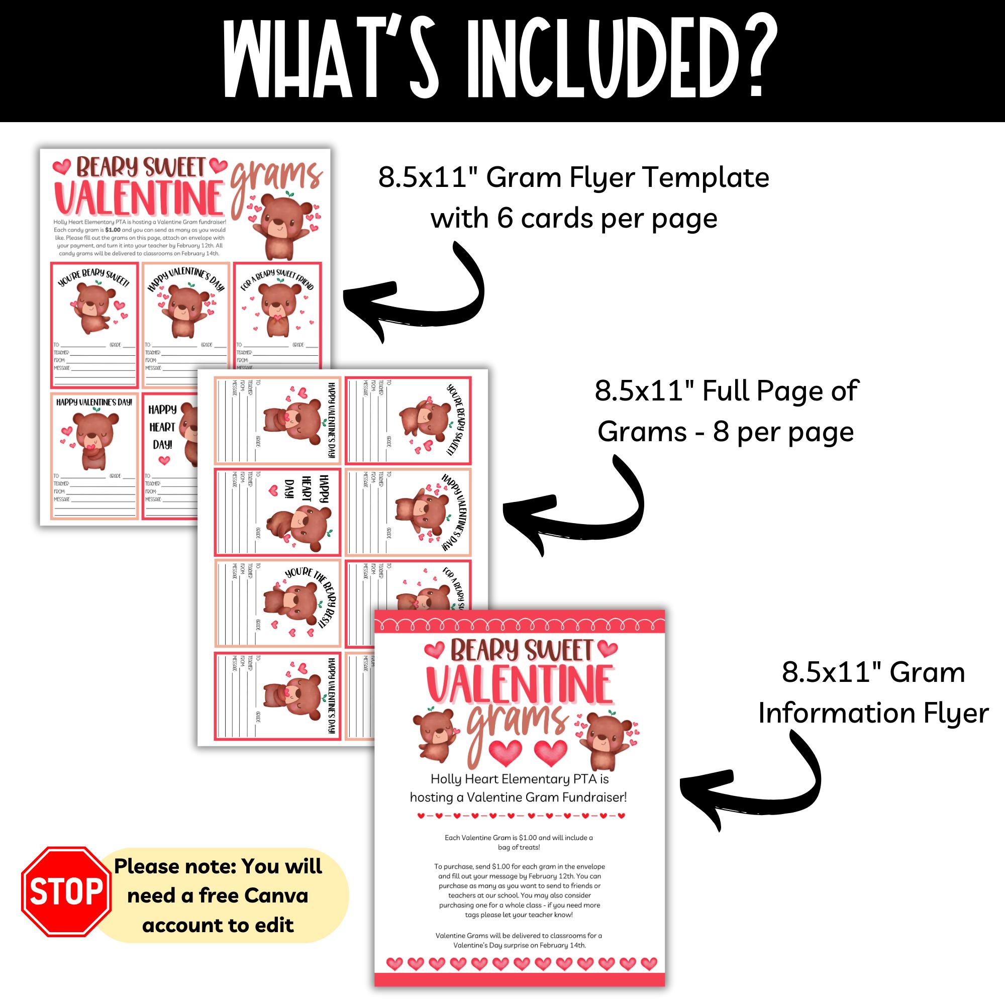 Valentine's Day Bear Candy Gram Lollipop Tag Holder, Printable PTA PTO ...