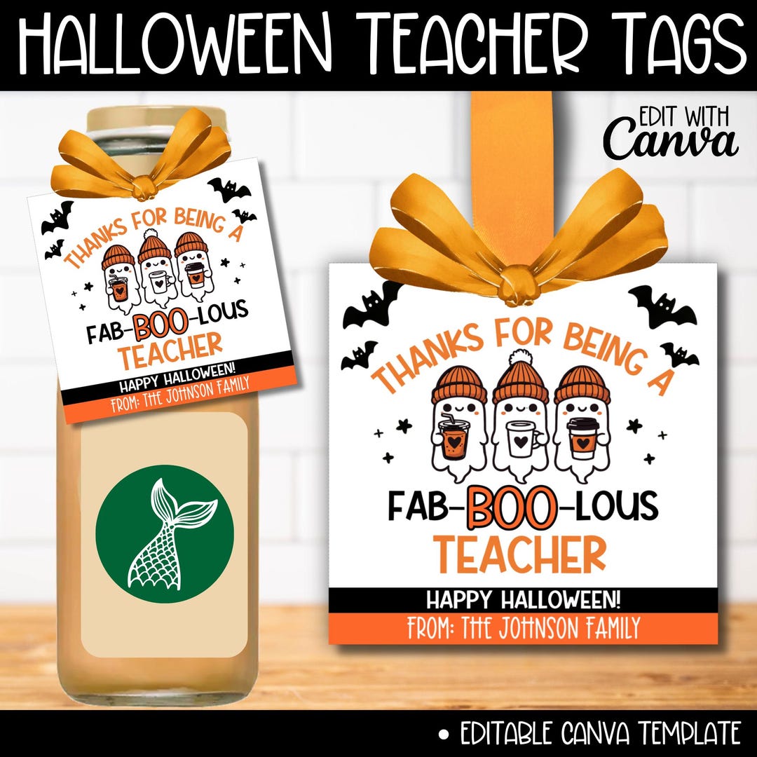 Halloween Teacher Ghost Coffee Gift Tags, Teacher Appreciation Gifts ...