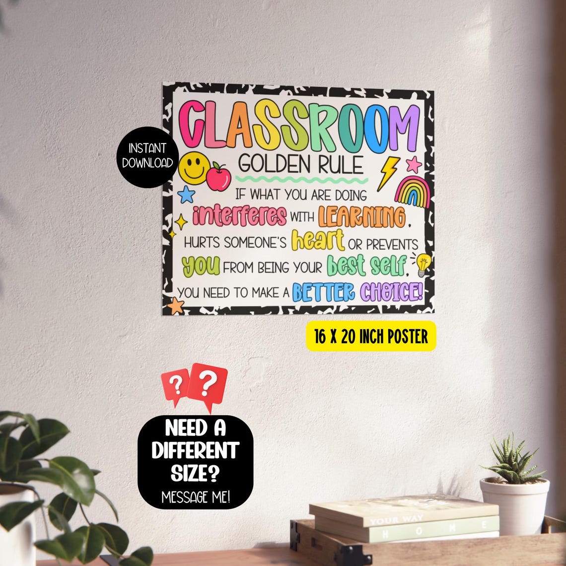 Bright Classroom Golden Rule Poster, Elementary Class Rules Sign ...