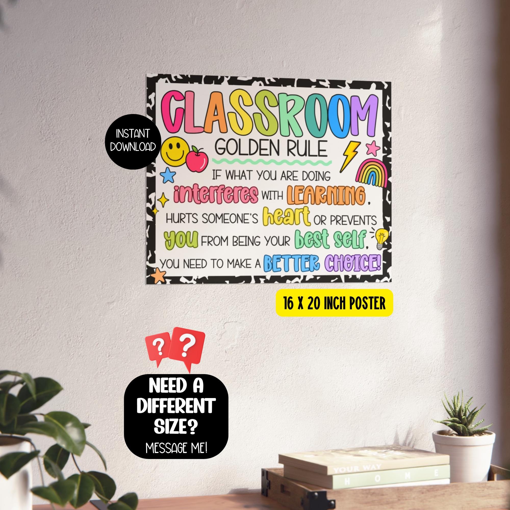 Bright Classroom Golden Rule Poster, Elementary Class Rules Sign ...