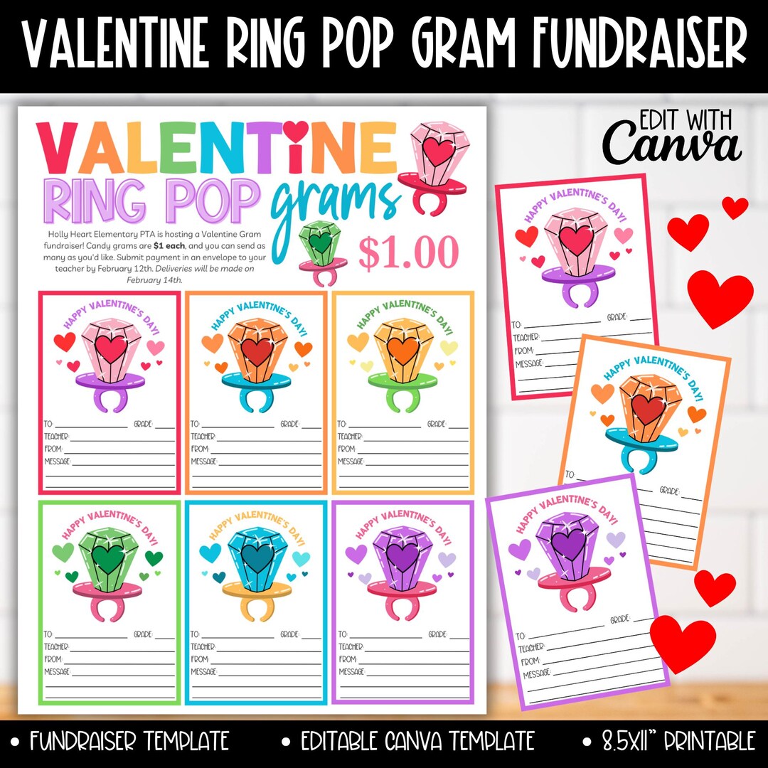 Valentine's Day Ring Pop Gram School Fundraiser Gift Tag Flyer ...