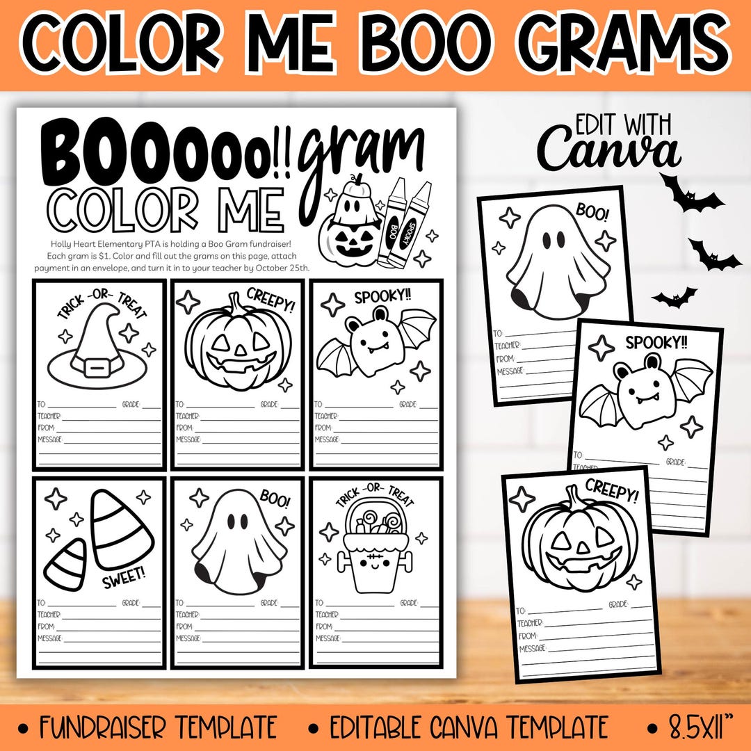 Halloween Boo Gram Fundraiser Flyer Template, Black White Printing, PTA ...