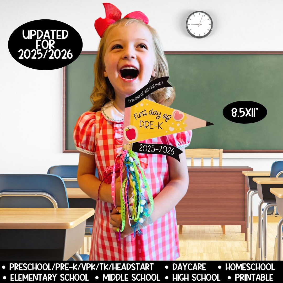 First Day of School Pencil Flag Digital Download Printable, 25-26 1st ...