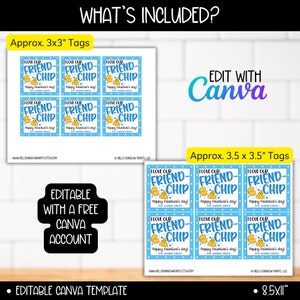 Valentine's Day Friend Chip Treat Bag Tag Card Label, Boys Blue Non ...