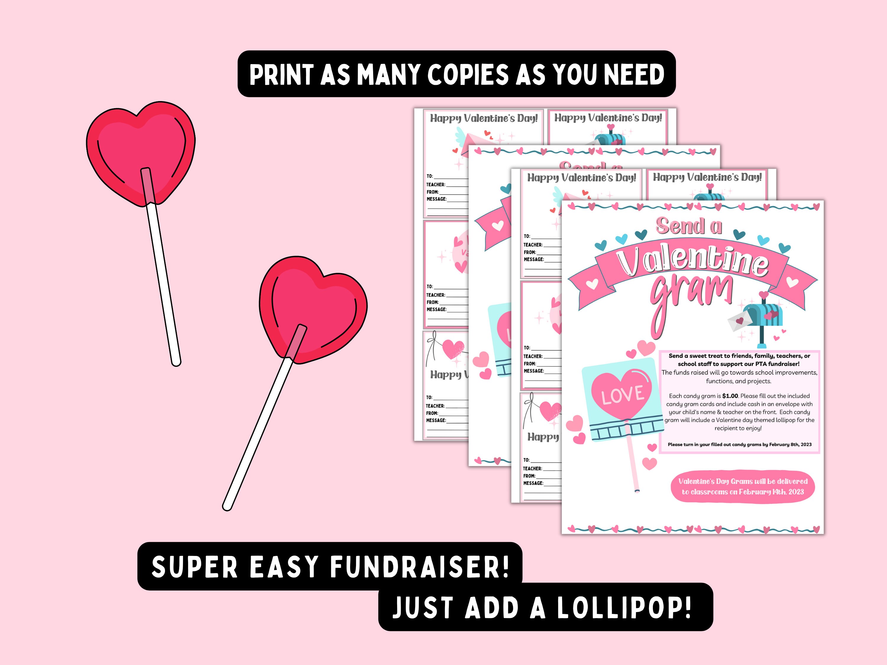 PTA PTO Valentine's Day Candy Gram School Fundraiser Flyer Template ...