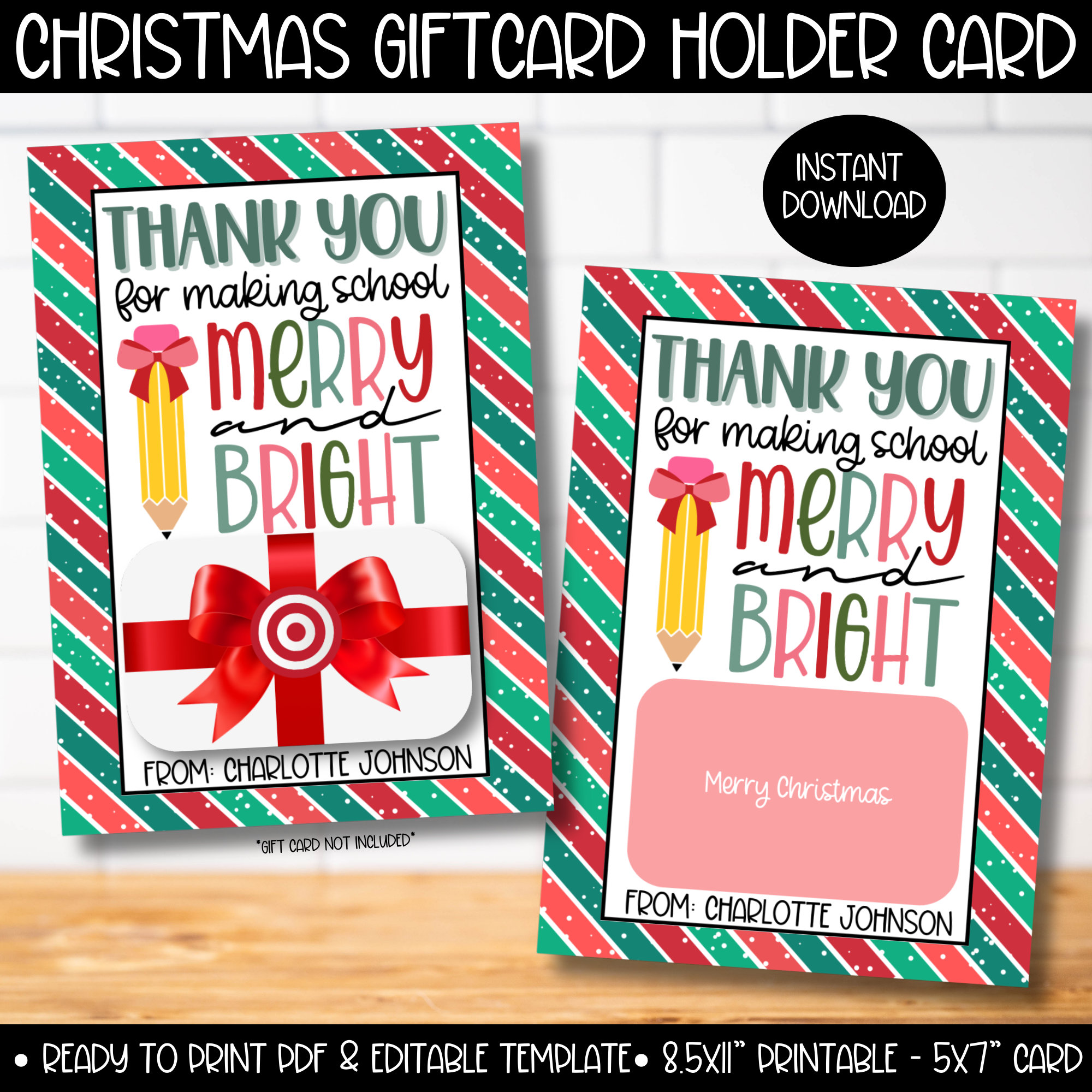 Christmas Teacher Coffee Gift Card Holder Printable, Teacher Staff ...