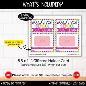 Custodian Appreciation Day Gift Card Holder, World's Best School ...