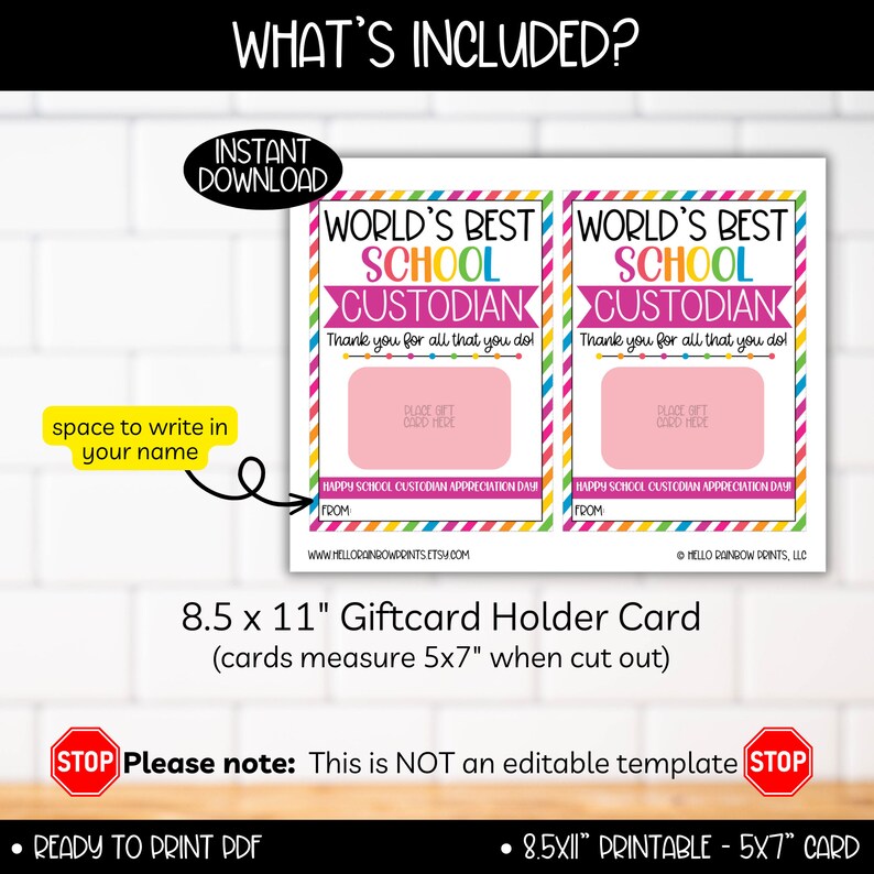 Custodian Appreciation Day Gift Card Holder, World's Best School ...