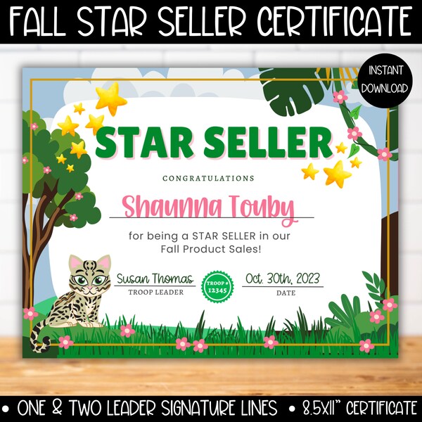 Girl Scout Fall Sale Certificate - Etsy