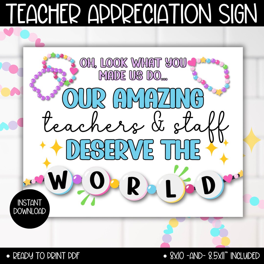 Teacher Staff Appreciation Week Pop Star Bracelet Theme Poster Sign ...