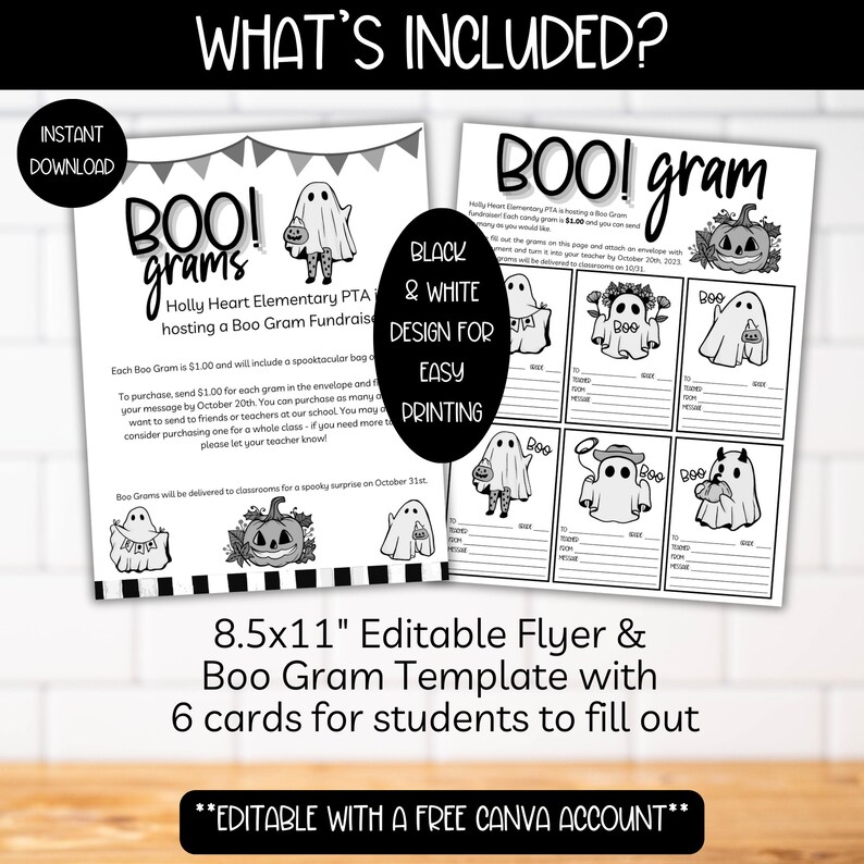 PTA PTO Boo Gram Fundraiser Flyer Template, School Fundraiser Ideas ...